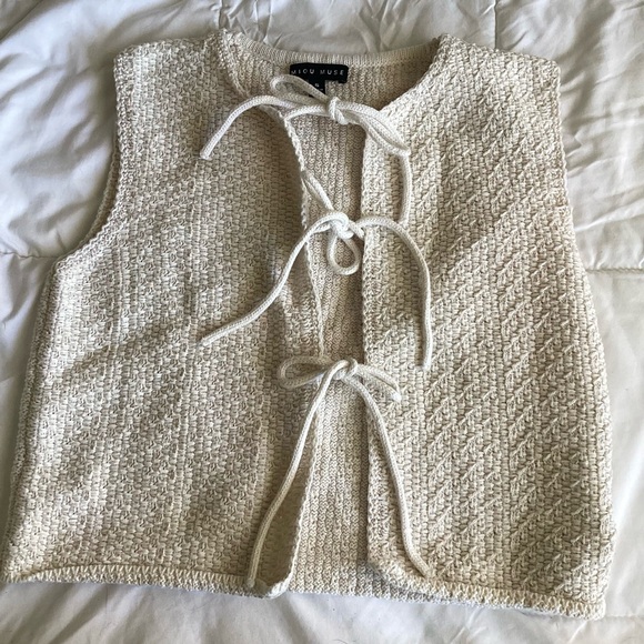Tops | Cream Knit Vest With Tie Front | Poshmark